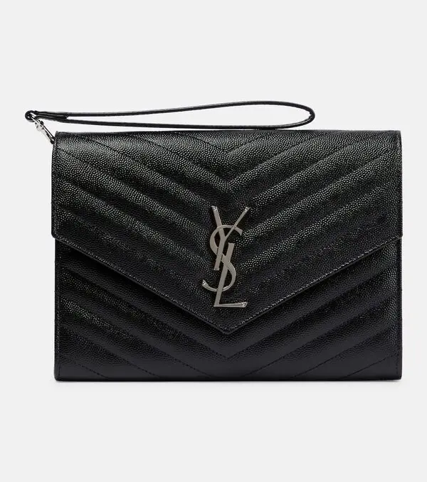 Saint Laurent Cassandre Leather Clutch - Black