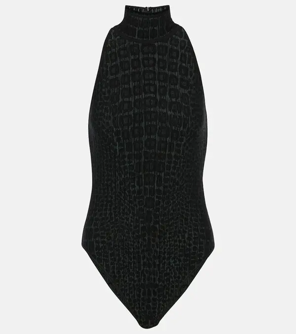 Alaïa Croc-effect Halterneck Bodysuit