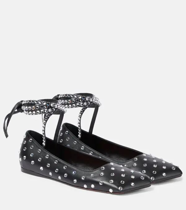 Amina Muaddi Embellished Leather Ballet Flats