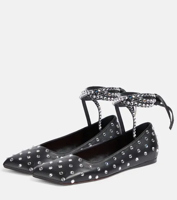 Amina Muaddi Embellished Leather Ballet Flats