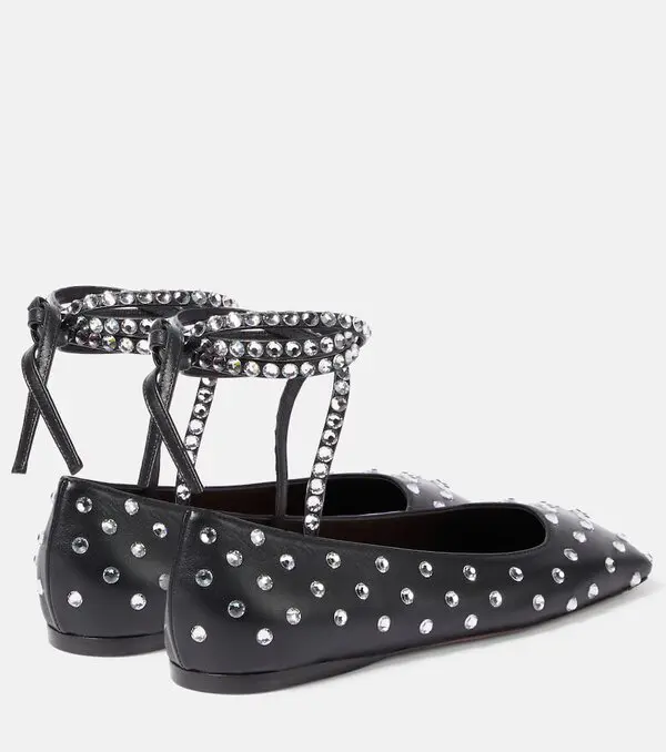 Amina Muaddi Embellished Leather Ballet Flats