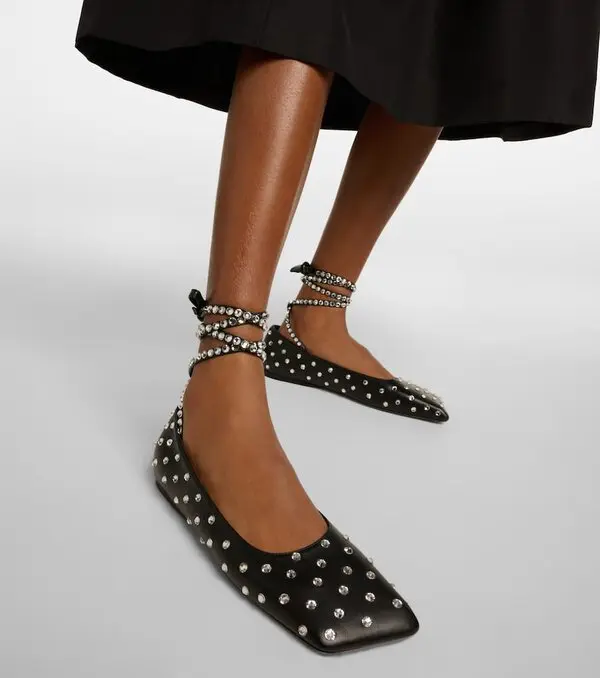 Amina Muaddi Embellished Leather Ballet Flats