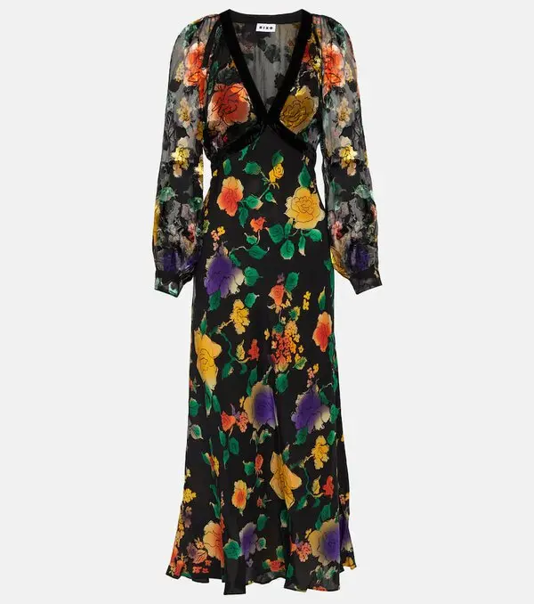 Rixo Floral Silk Midi Dress