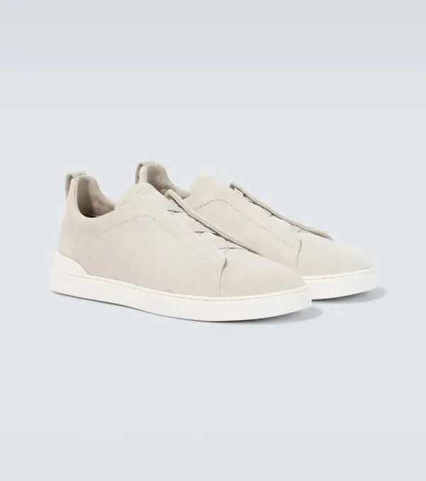 Zegna Triple Stitch Suede Sneakers - White