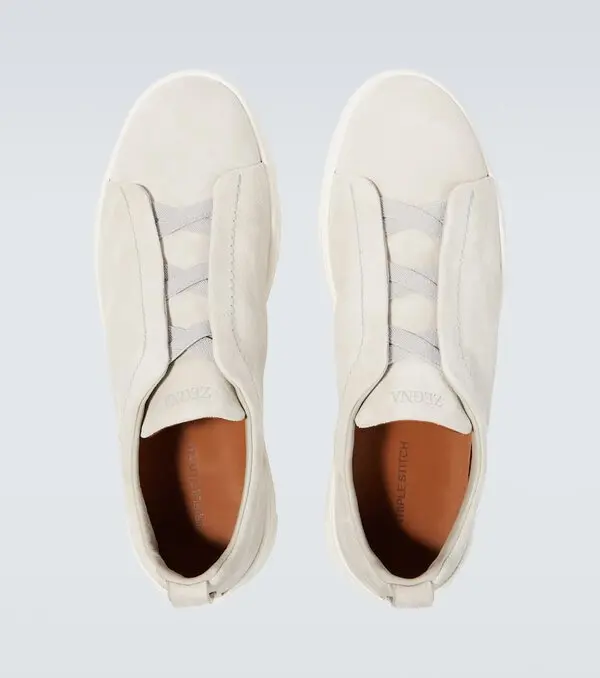 Zegna Triple Stitch Suede Sneakers - White