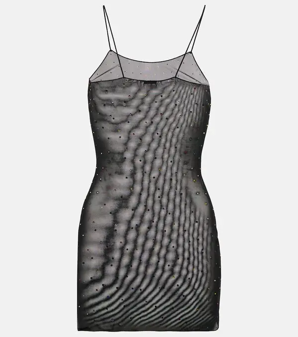 Oseree Gem-embellished Mesh Slip Dress - Black