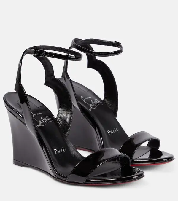 CHRISTIAN LOUBOUTIN Patent Leather Wedge Sandals - Black