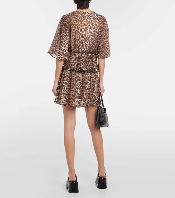 GANNI Leopard-print Georgette Mini Dress