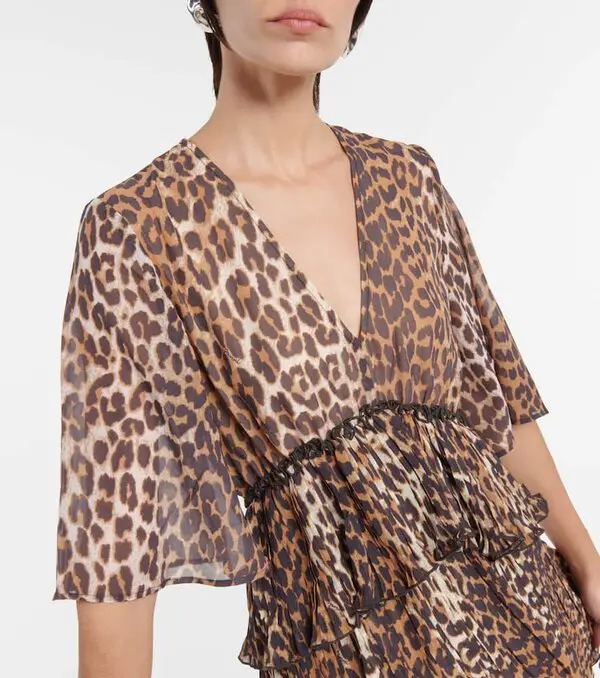 GANNI Leopard-print Georgette Mini Dress