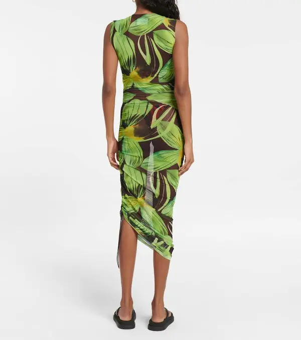 LOUISA BALLOU Heatwave Printed Mesh Midi Dress - Multicoloured