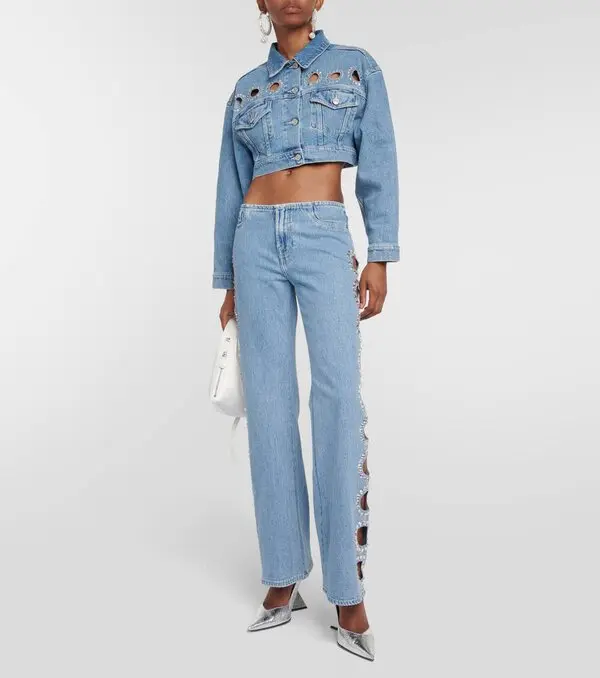 7 For All Mankind Babe Embellished Cropped Denim Jacket