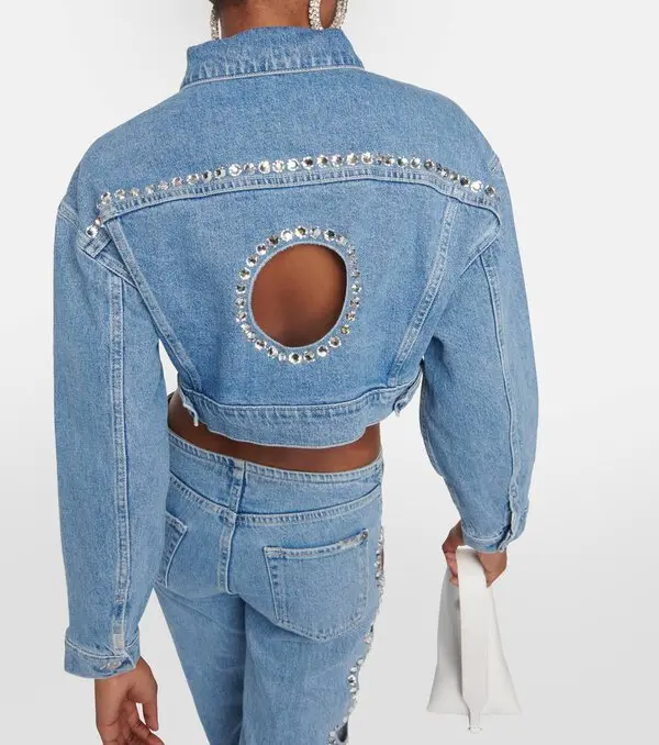 7 For All Mankind Babe Embellished Cropped Denim Jacket