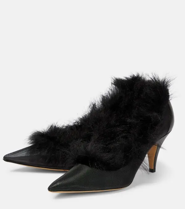 Khaite River Shearling-trimmed Mesh Pumps