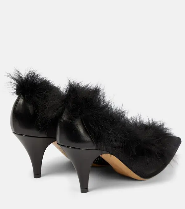 Khaite River Shearling-trimmed Mesh Pumps