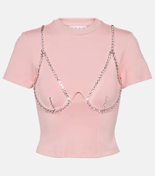 AREA Embellished Jersey T-shirt - Pink