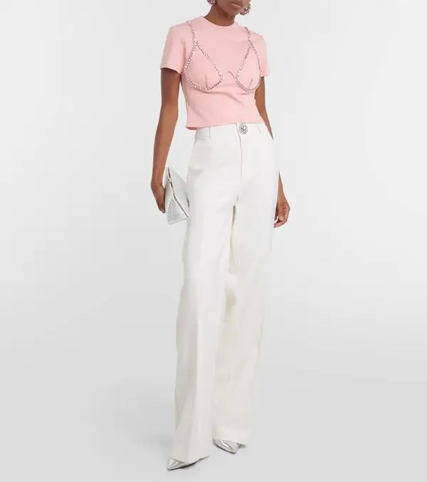 AREA Embellished Jersey T-shirt - Pink