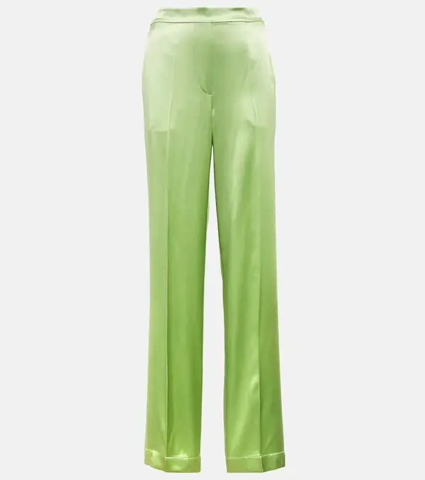 JOSEPH Tova Straight Silk Satin Pants - Green