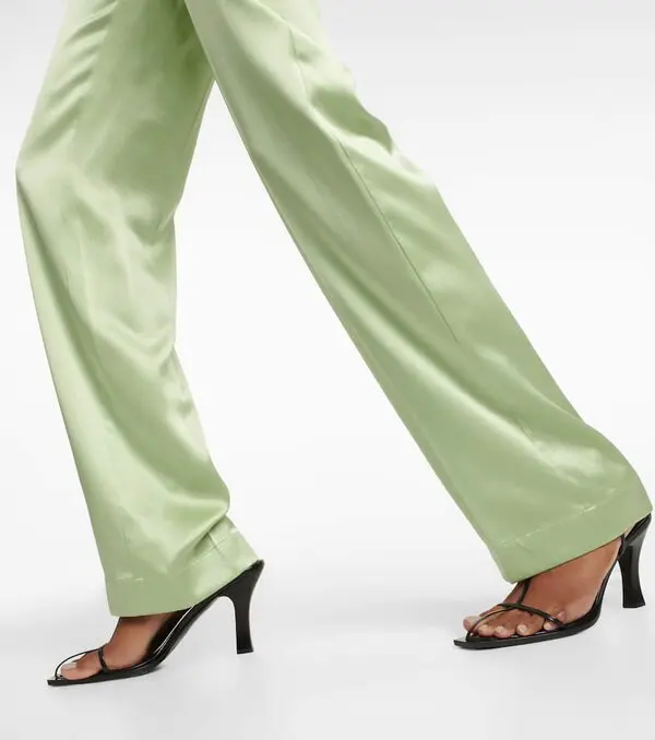 JOSEPH Tova Straight Silk Satin Pants - Green