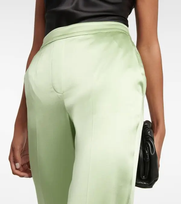 JOSEPH Tova Straight Silk Satin Pants - Green