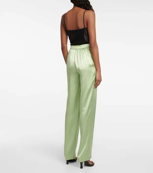 JOSEPH Tova Straight Silk Satin Pants - Green