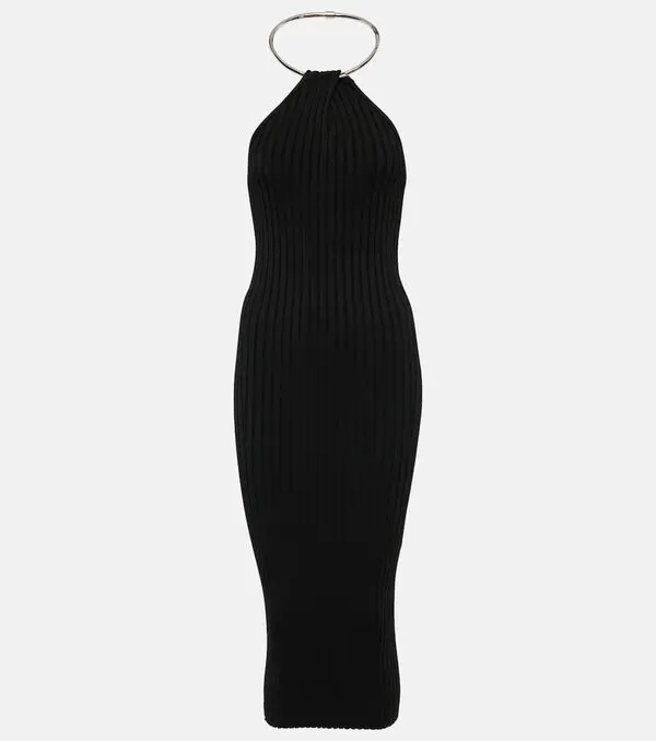 Galvan Rhea Metallic-knit Midi Dress - Black