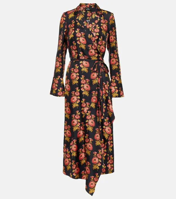 Etro Floral Silk Twill Wrap Midi Dress
