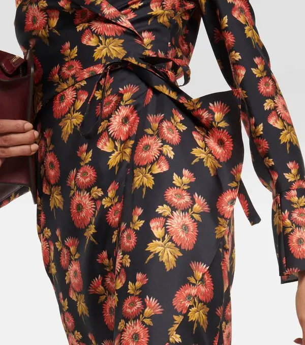 Etro Floral Silk Twill Wrap Midi Dress