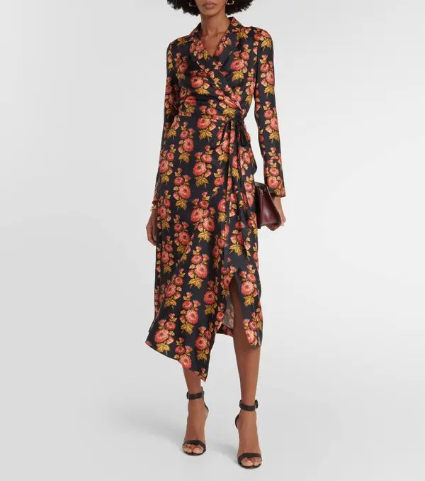 Etro Floral Silk Twill Wrap Midi Dress