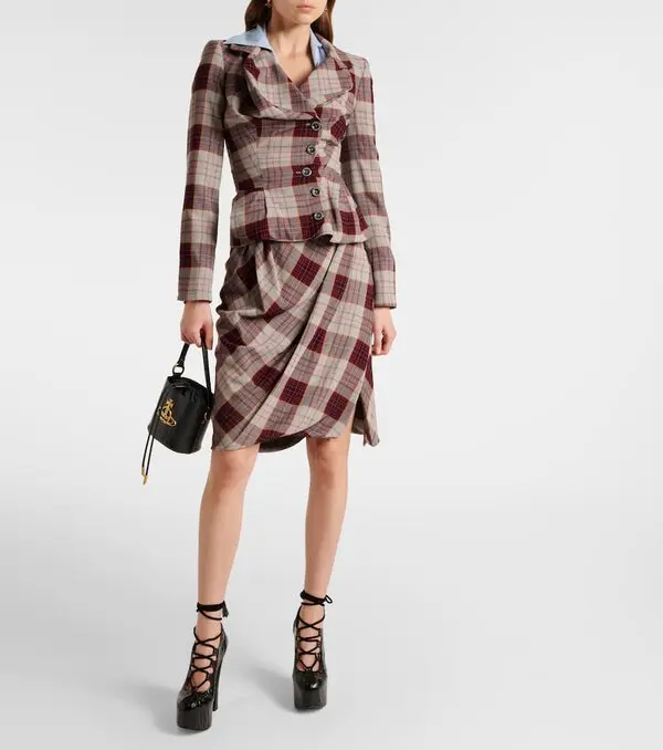 VIVIENNE WESTWOOD Drunken Drape Checked Midi Skirt
