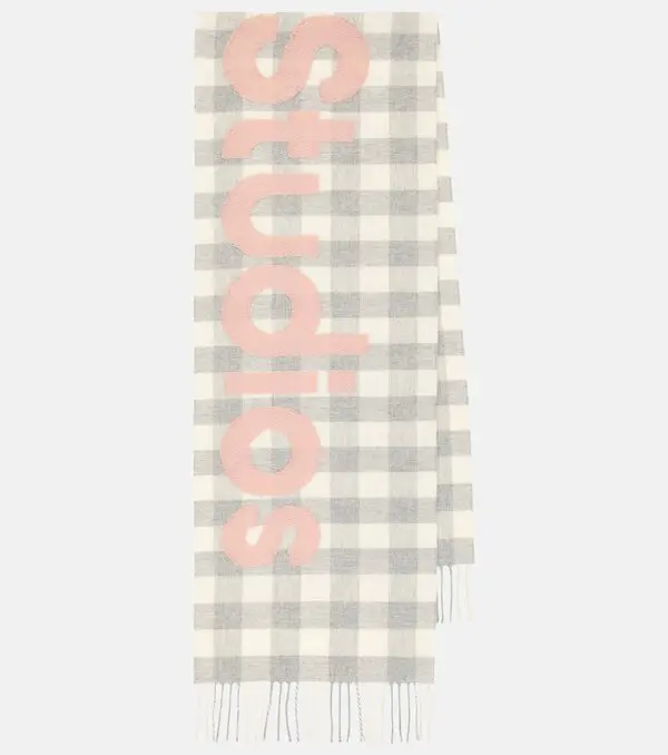 Acne Studios Logo Checked Wool-blend Scarf - Grey