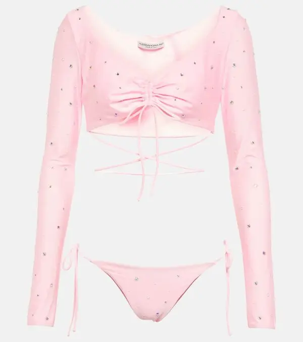 Alessandra Rich Crystal-embellished Ruched Bikini - Pink