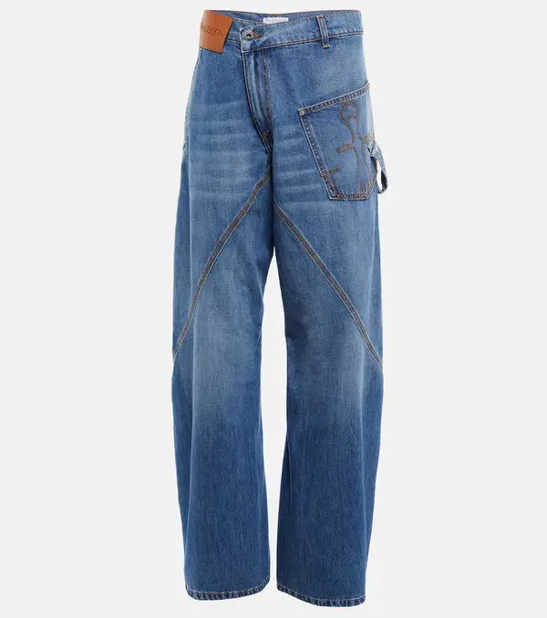 JW Anderson Twisted Embroidered Wide-leg Jeans
