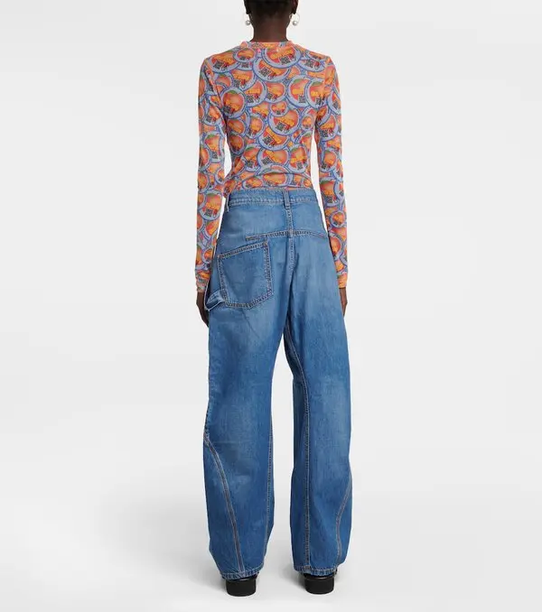 JW Anderson Twisted Embroidered Wide-leg Jeans