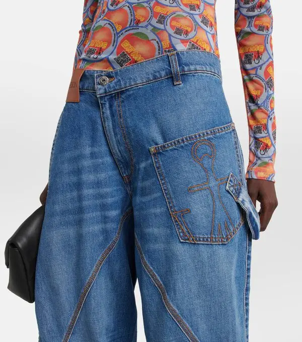 JW Anderson Twisted Embroidered Wide-leg Jeans