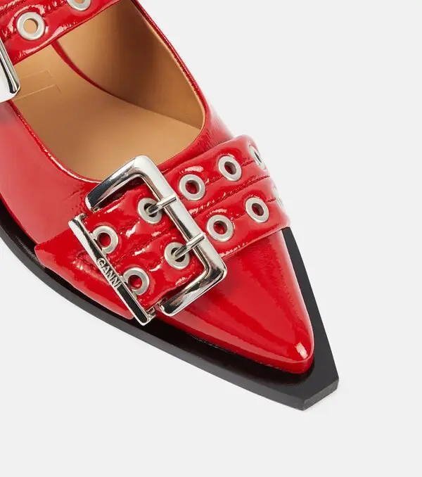 GANNI Faux Leather Slingback Flats - Red