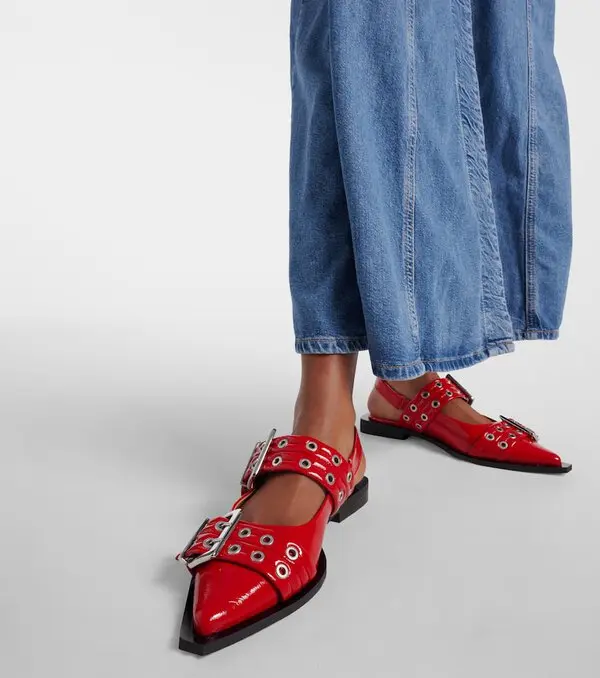 GANNI Faux Leather Slingback Flats - Red