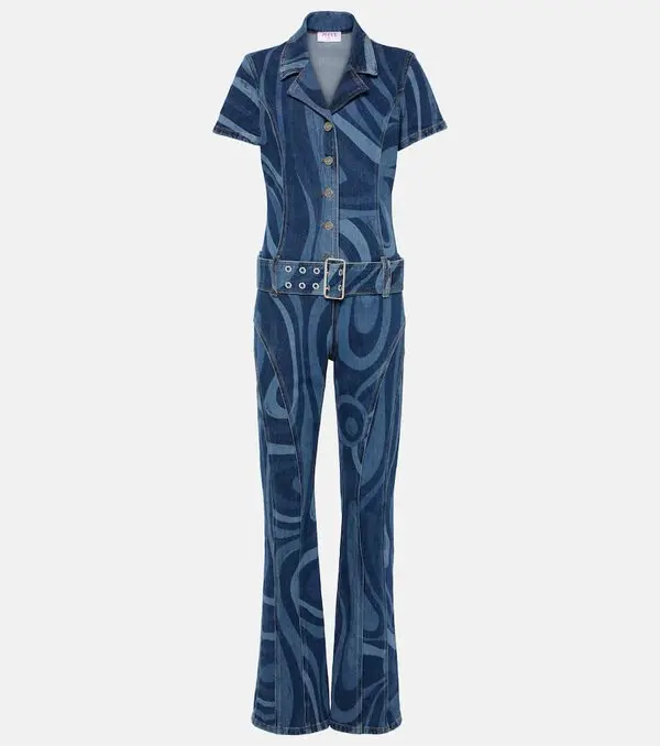 Emilio Pucci Marmo Printed Denim Jumpsuit