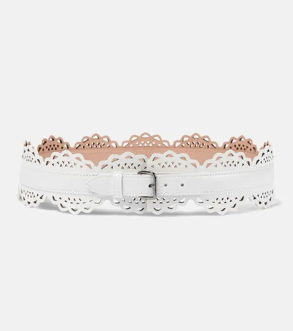 Alaïa Laser-cut Leather Belt - White