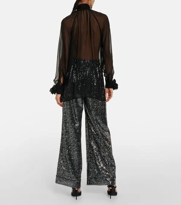 Dolce & Gabbana Floral-applique Silk Chiffon Blouse