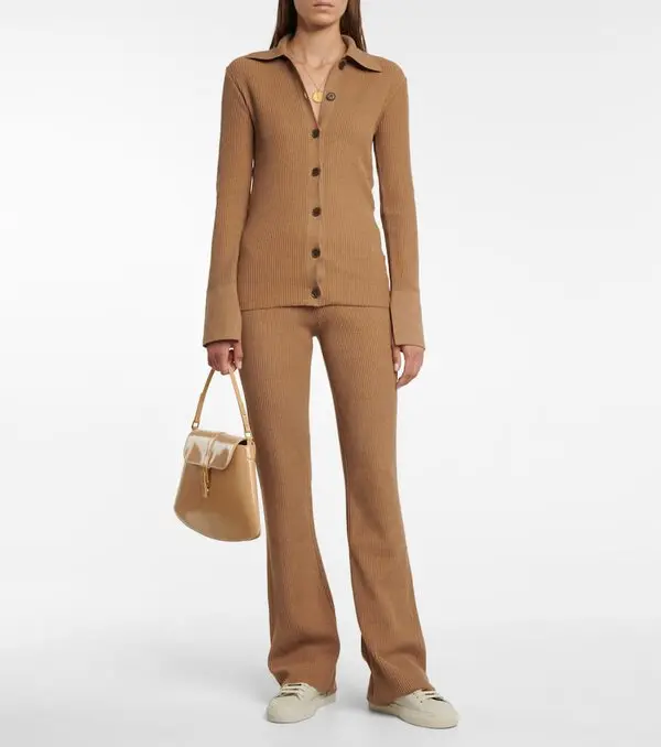 FRAME Ribbed-knit Cotton-blend Flared Pants