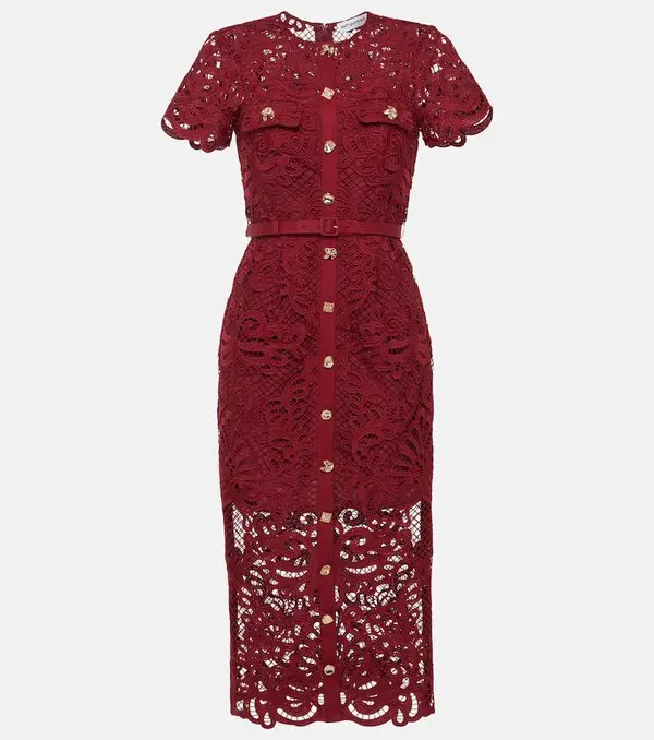 SELF-PORTRAIT Lace Midi Dress - Red