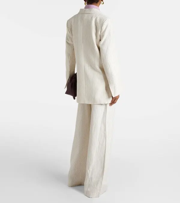 FRAME Striped Cotton And Linen Blazer