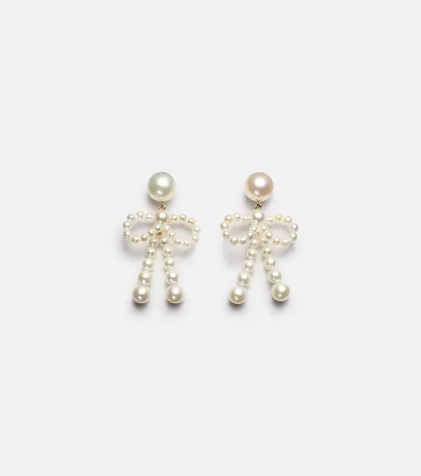 Sophie Bille Brahe Bow 14kt Drop Earrings With Freshwater Pearls - Gold