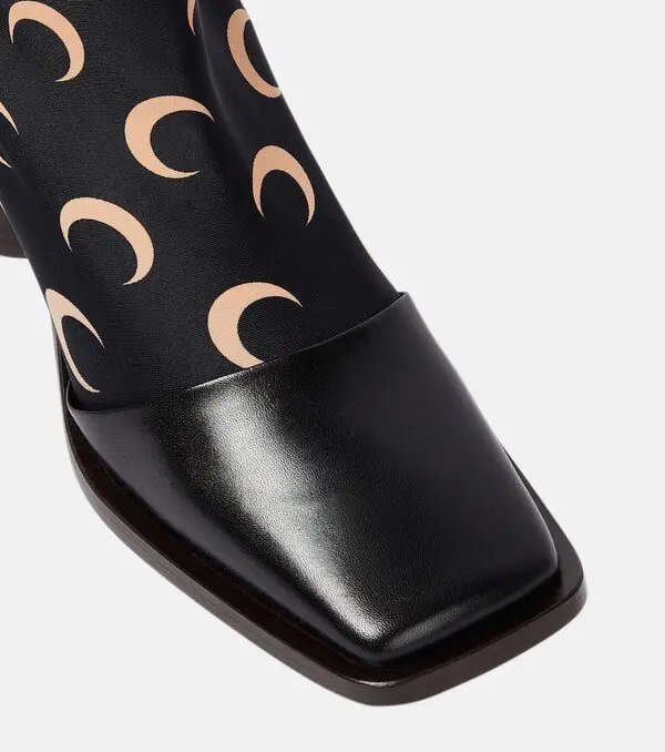MARINE SERRE Printed Leather-trimmed Sock Boots