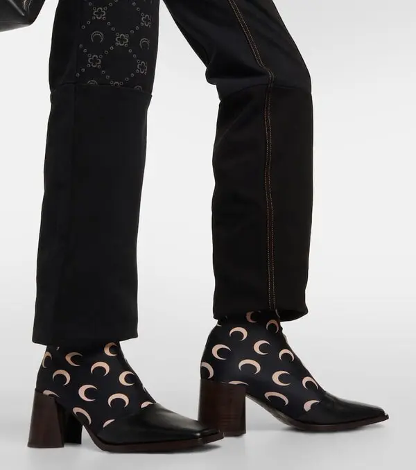 MARINE SERRE Printed Leather-trimmed Sock Boots