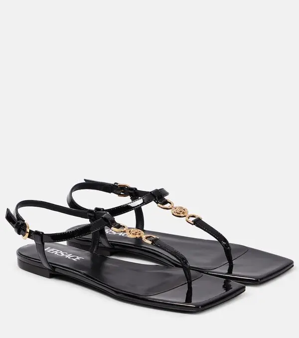 Versace Medusa '95 Leather Thong Sandals - Black