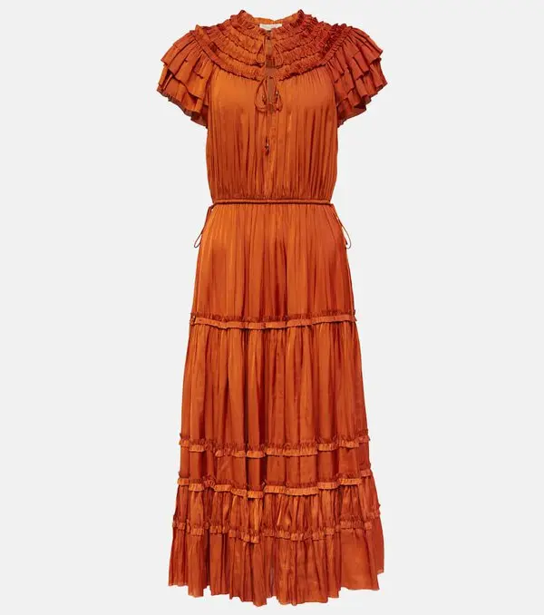 Ulla Johnson Isadora Pleated Satin Midi Dress