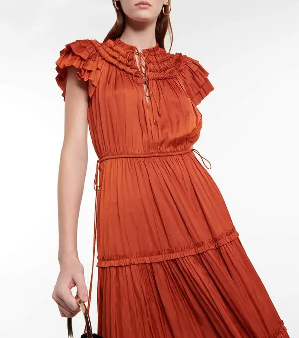 Ulla Johnson Isadora Pleated Satin Midi Dress