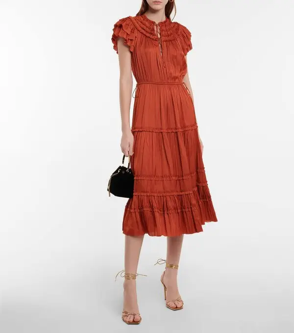 Ulla Johnson Isadora Pleated Satin Midi Dress