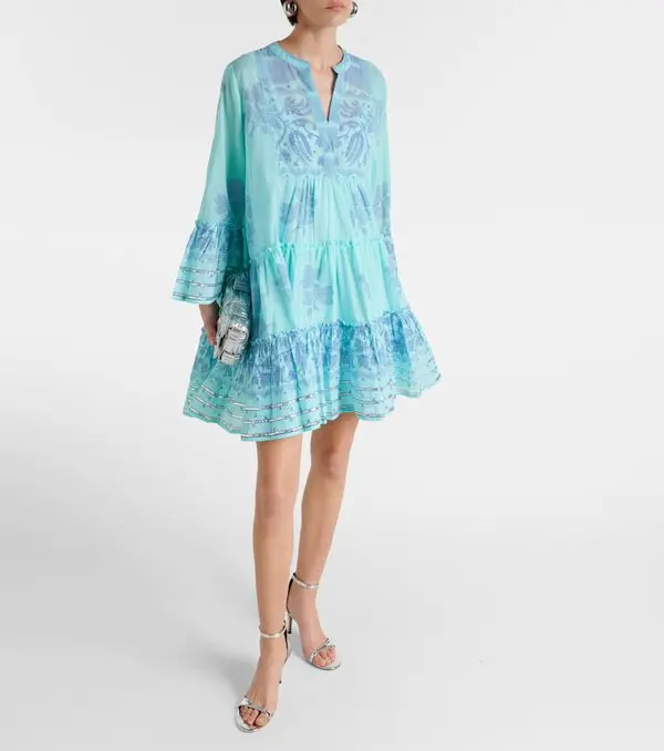JULIET DUNN Printed Cotton Minidress - Blue